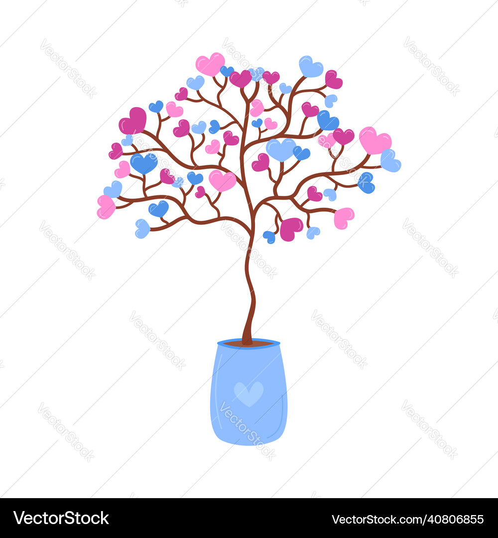 Love tree in pot isolated valentines home Vector Image
