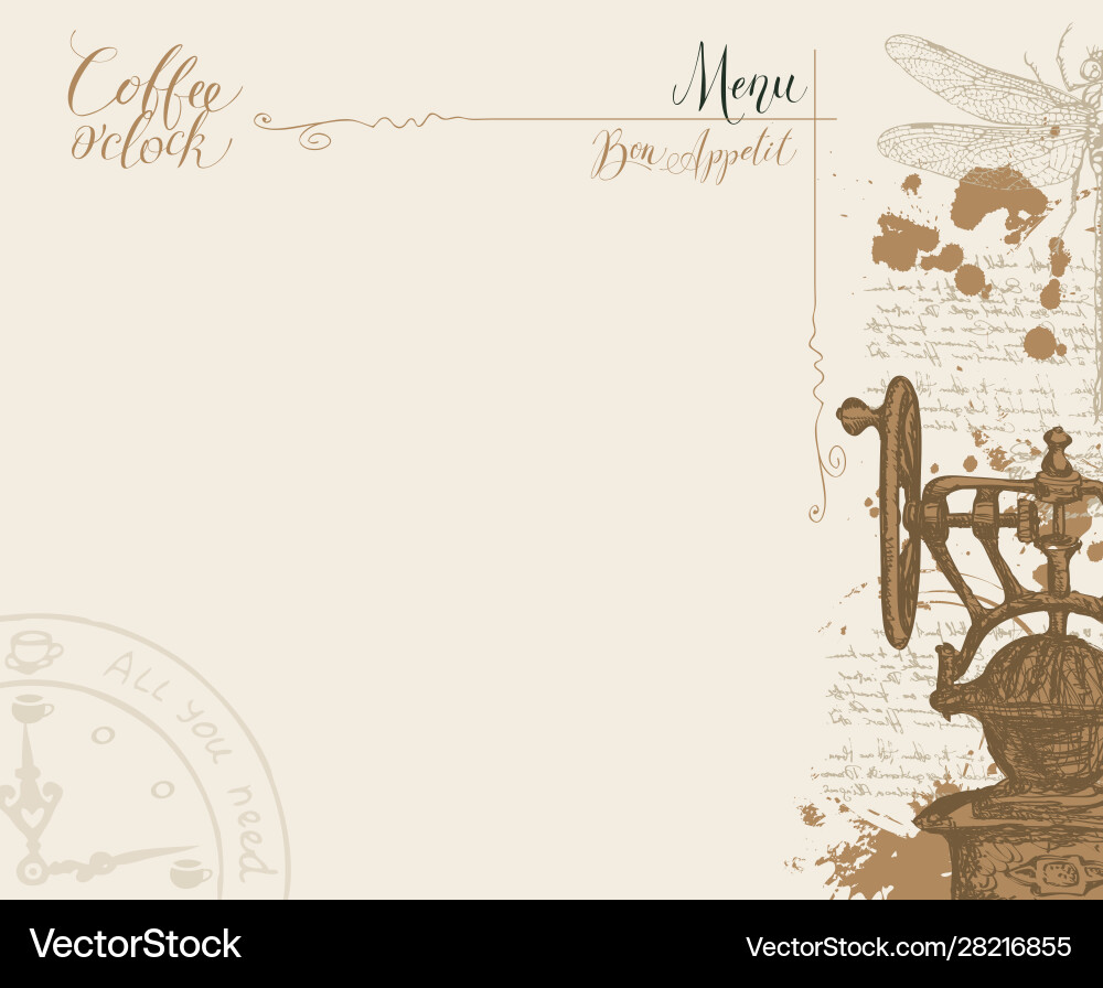 Menu for coffee house with retro coffee grinder Vector Image