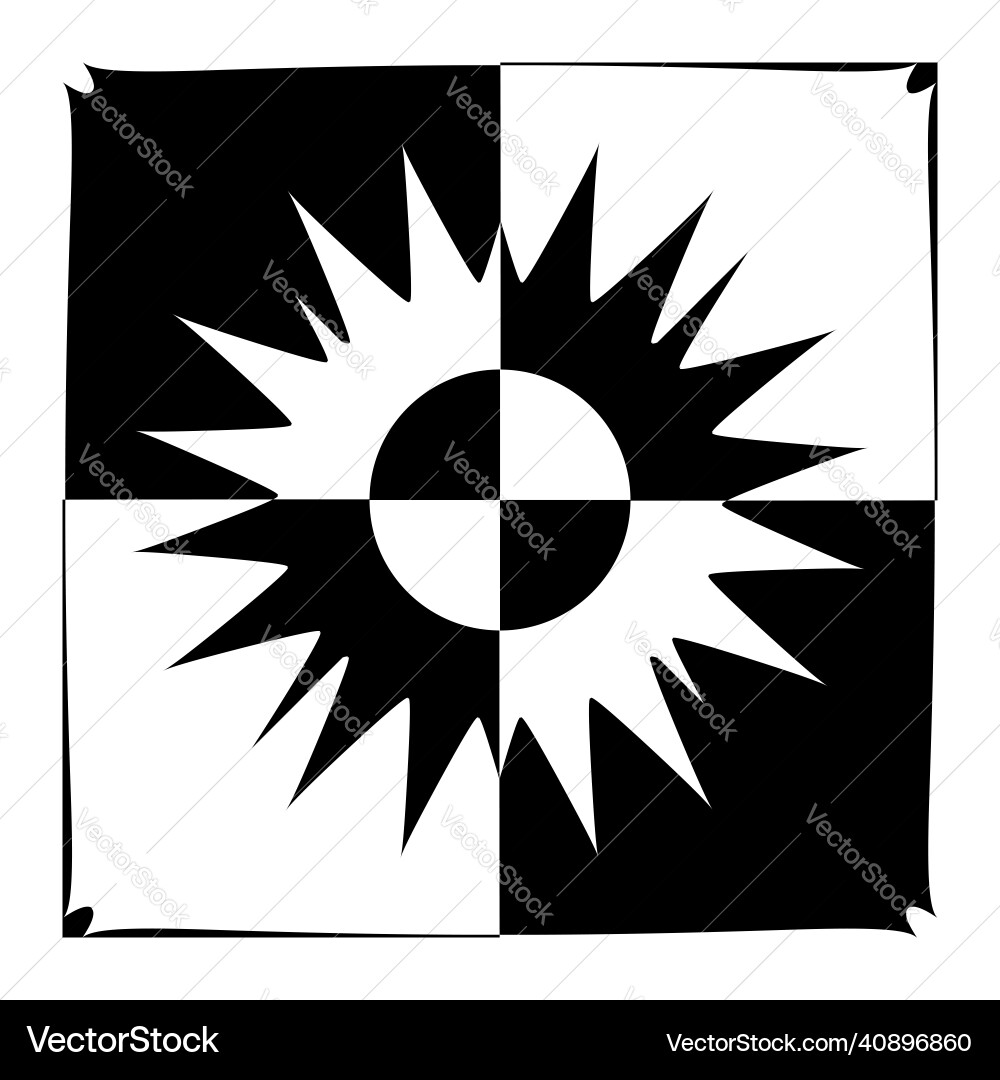 Abstract sun symbol on checkered black and white Vector Image
