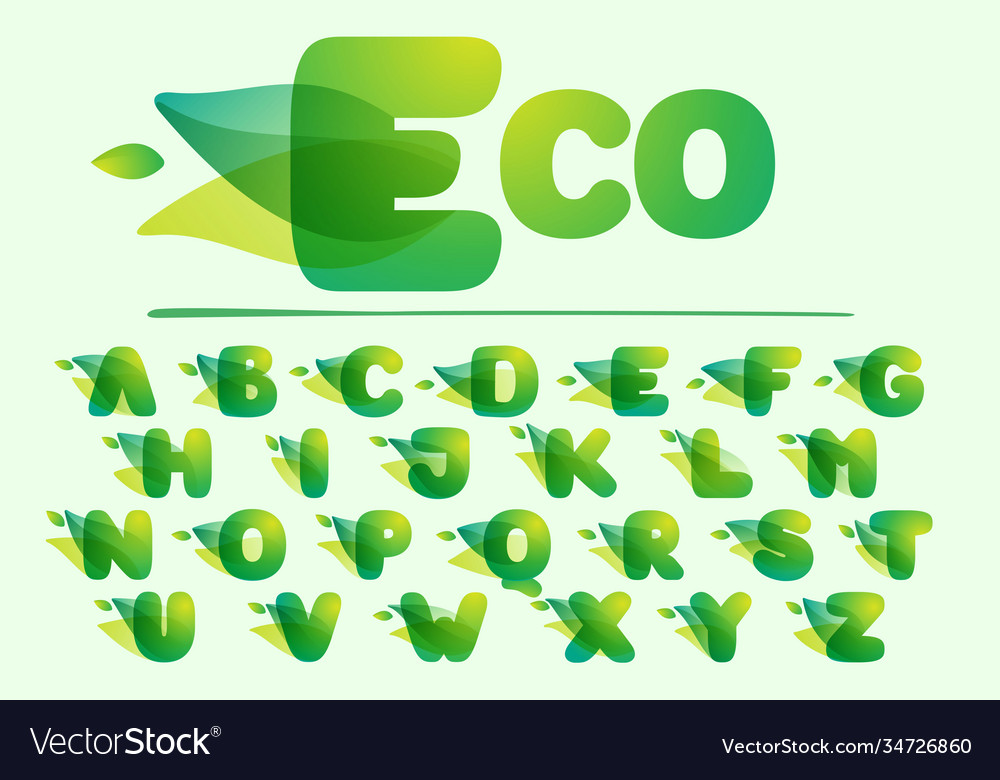 Ecology alphabet with green leaves Royalty Free Vector Image
