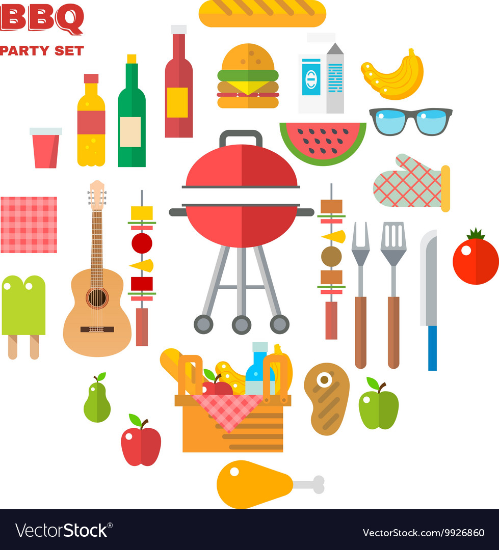 Flat design picnic bbq elements Royalty Free Vector Image
