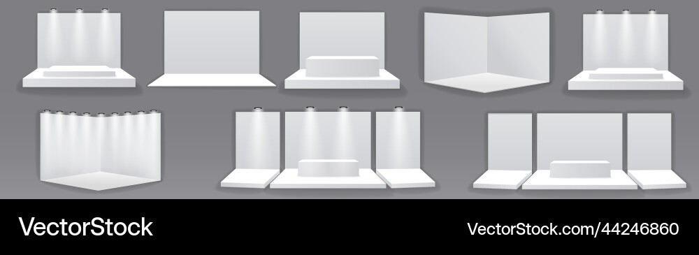 White exhibition stand with desk presentation room