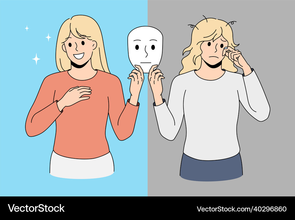Young woman with different emotions suffer from Vector Image