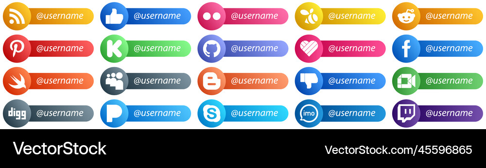 20 follow me social network platform card style Vector Image