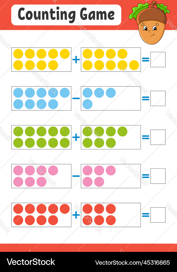 Addition and subtraction task for kids education Vector Image