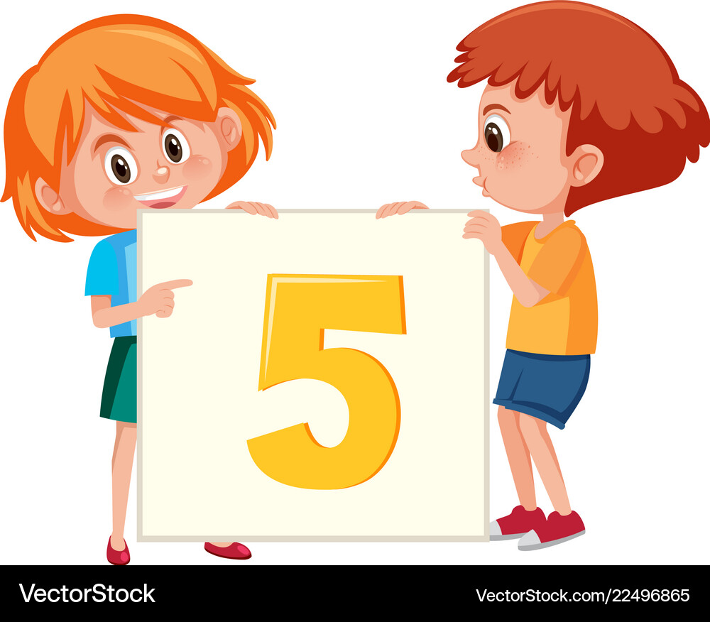 Boy and girl holding number five Royalty Free Vector Image