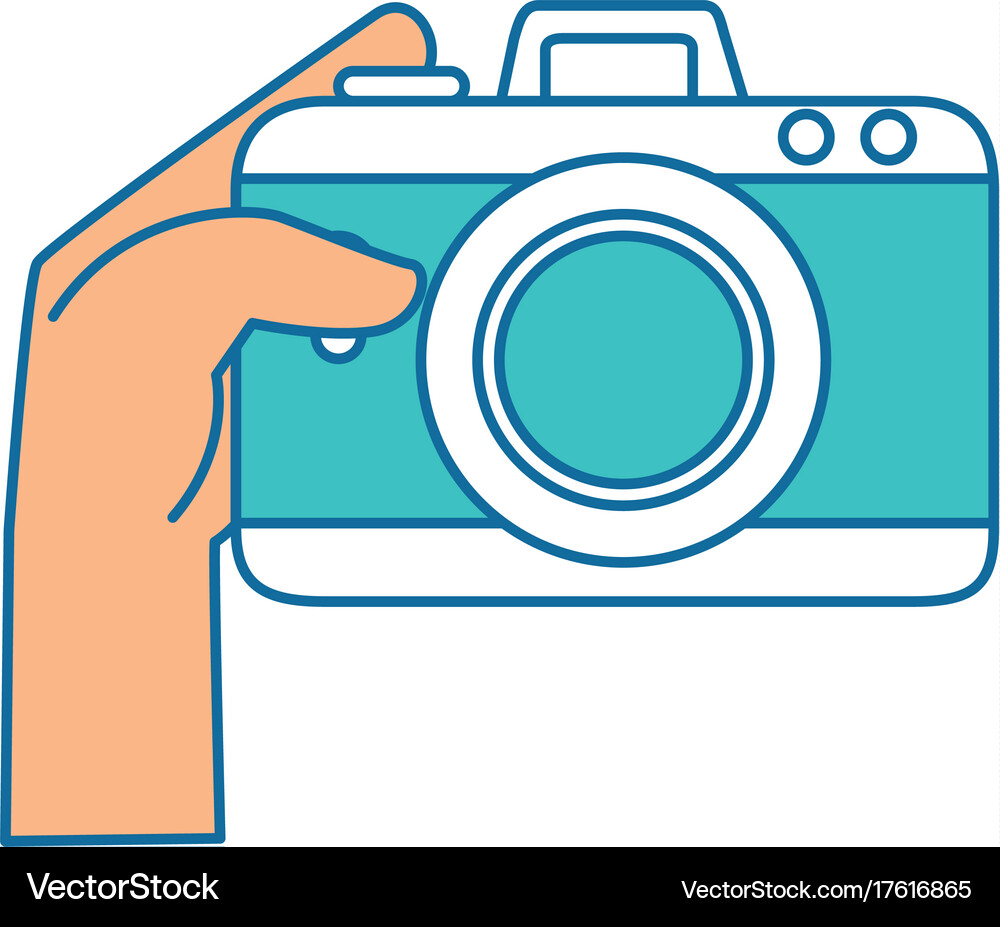 Hand user with camera photographic isolated icon Vector Image