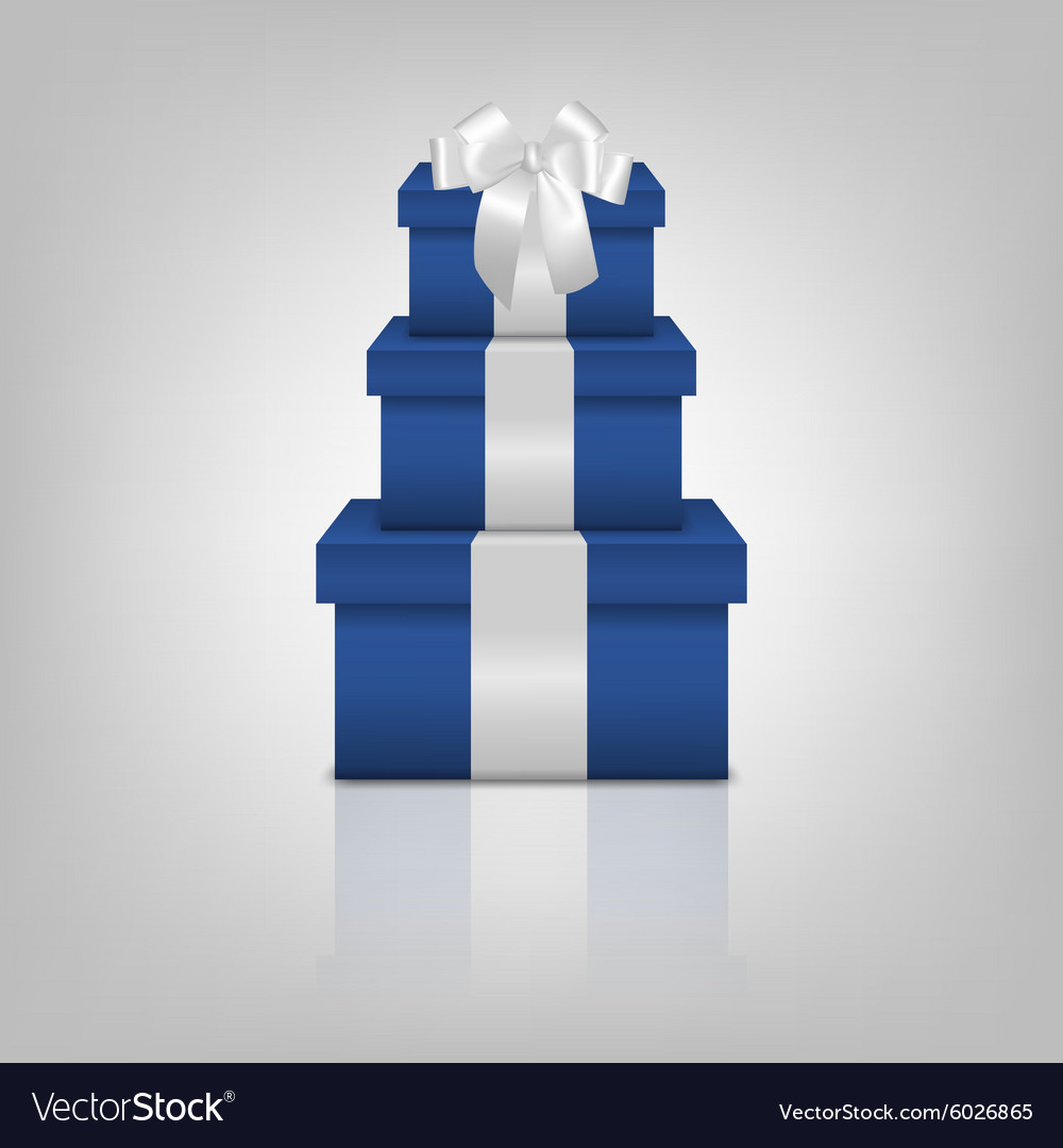 Stack three realistic blue gift boxes Royalty Free Vector