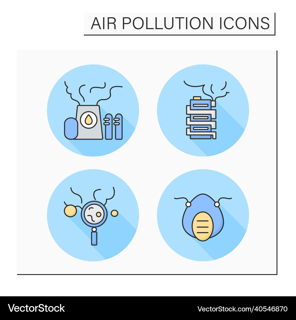 Air pollution color icons set Royalty Free Vector Image