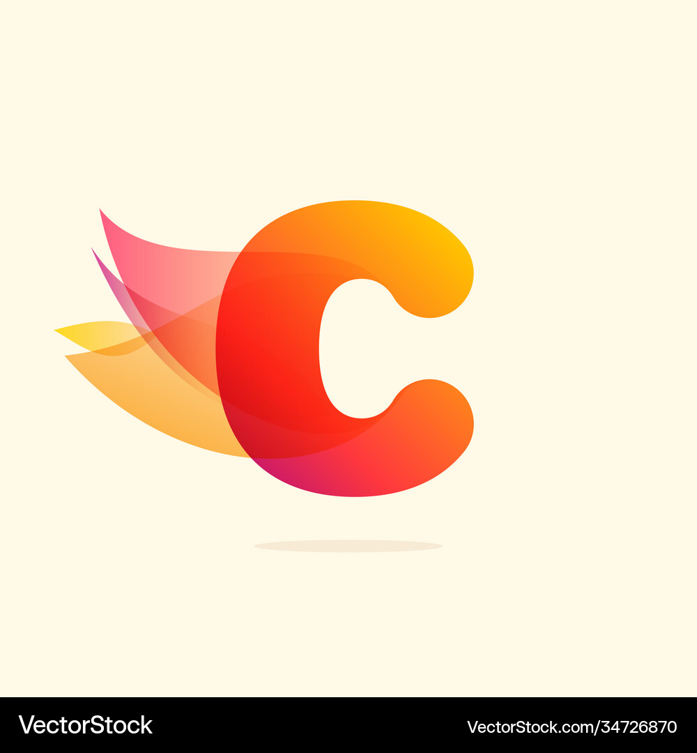 Burning fire c letter logo with red tails Vector Image