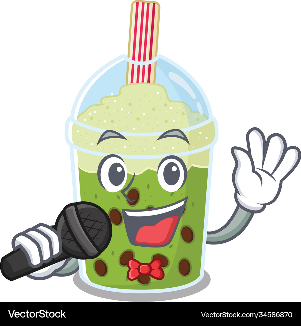 Cute matcha bubble tea sings a song with a Vector Image