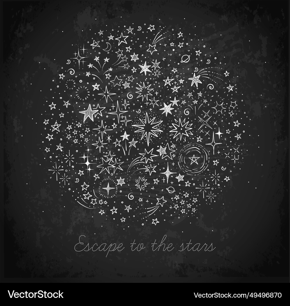 Design template with doodle stars on blackboard Vector Image