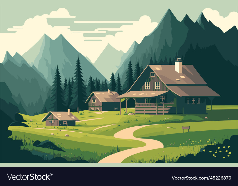 Mountain green field alpine landscape nature Vector Image Mountain green field alpine landscape nature Vector Image