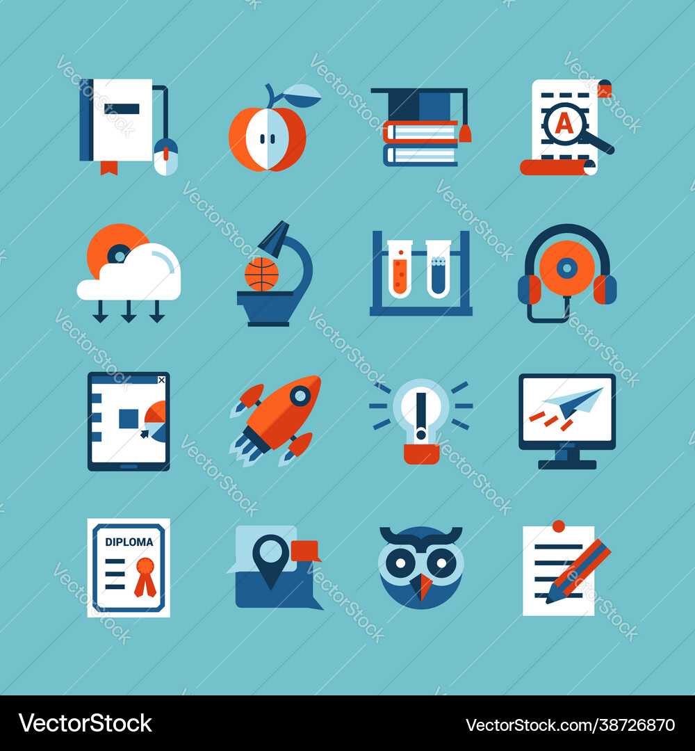 Online education color icon set Royalty Free Vector Image