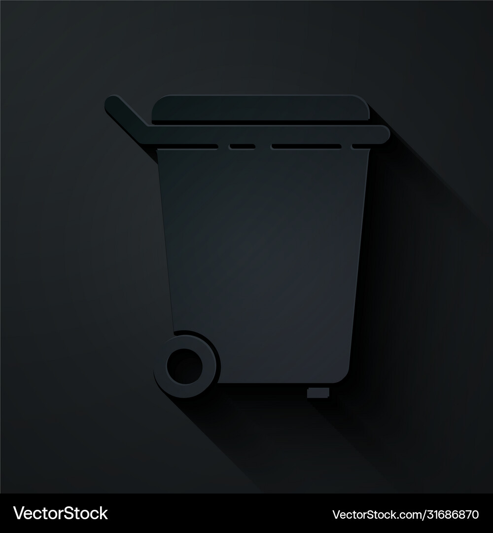 Paper cut trash can icon isolated on black Vector Image