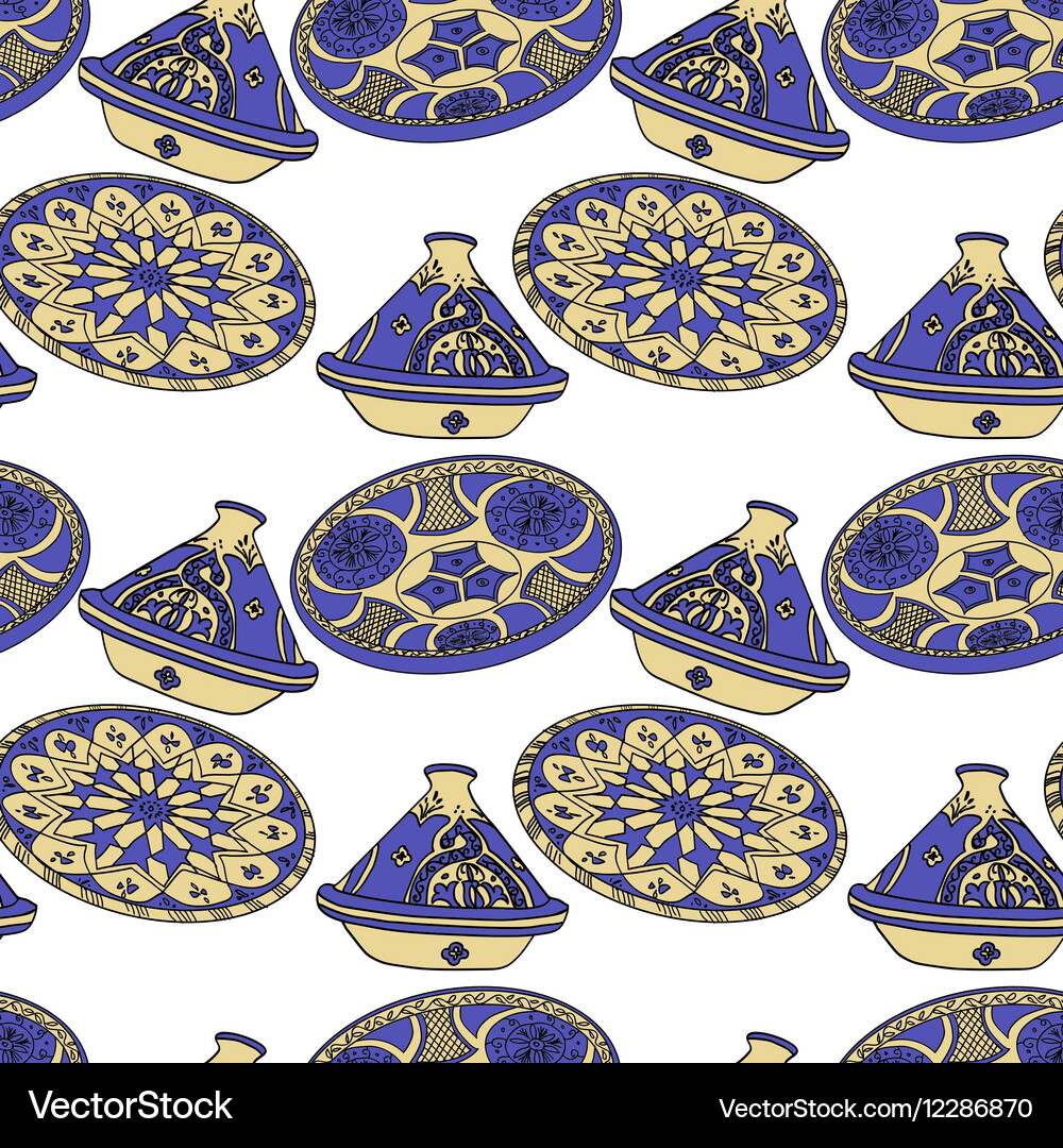 Seamless pattern of blue arabic crockery Vector Image