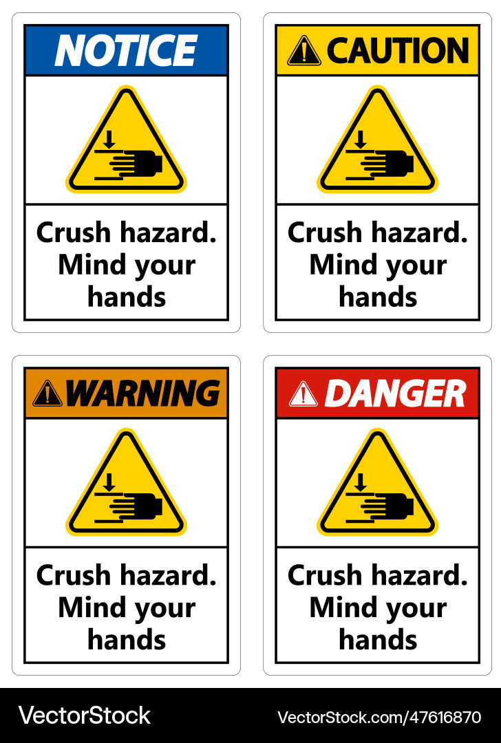 Warning crush hazard mind your hands sign Vector Image
