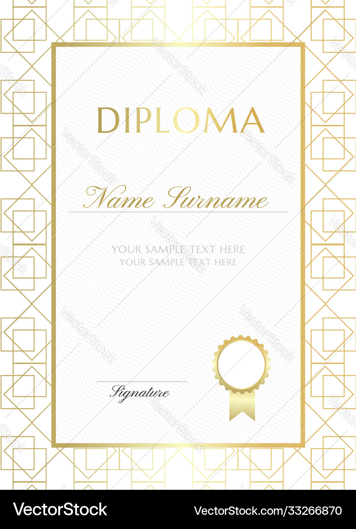 With gold lin art texture diploma design template Vector Image