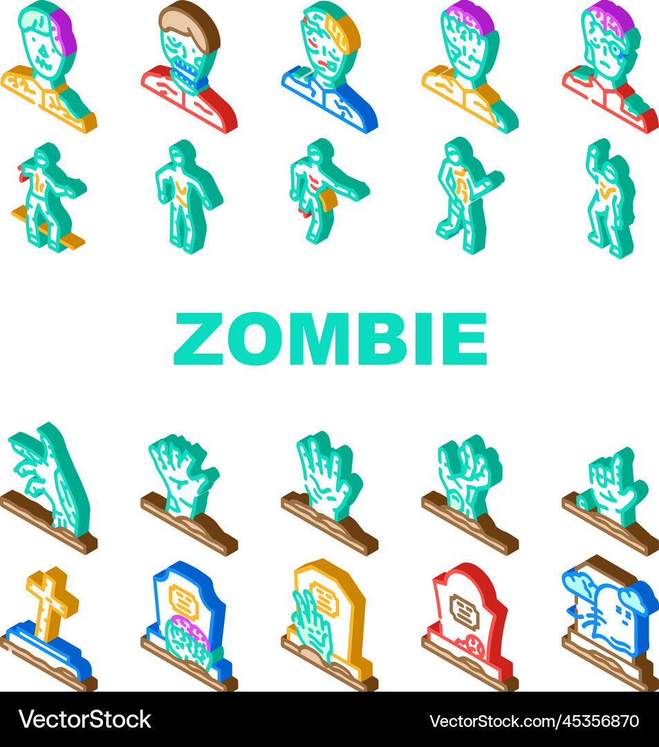Zombie horror dead monster icons set Royalty Free Vector