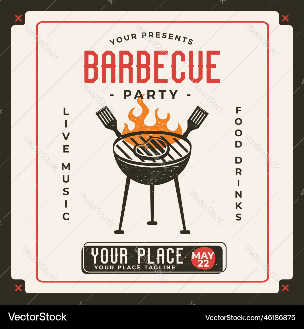 Barbecue party card template bbq grill square Vector Image