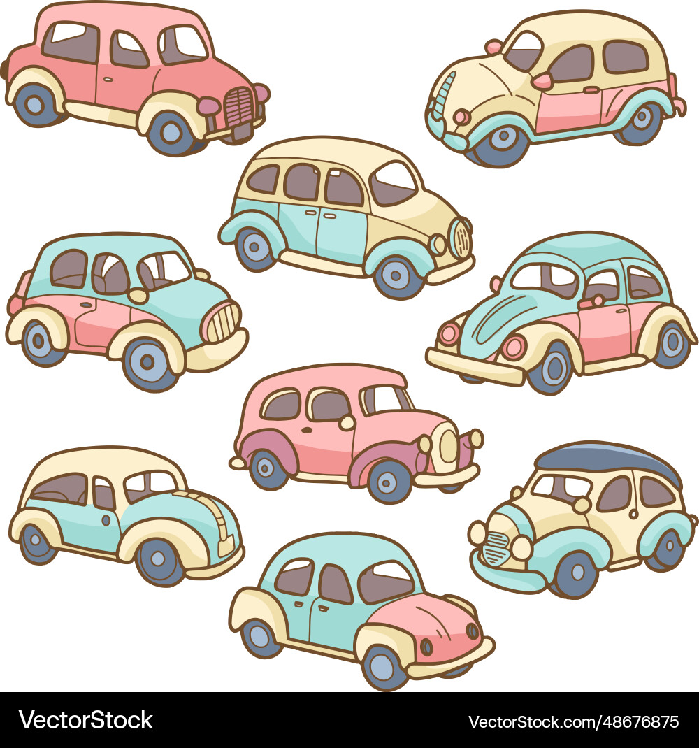 Free cartoon flat car collection with diffe Vector Image