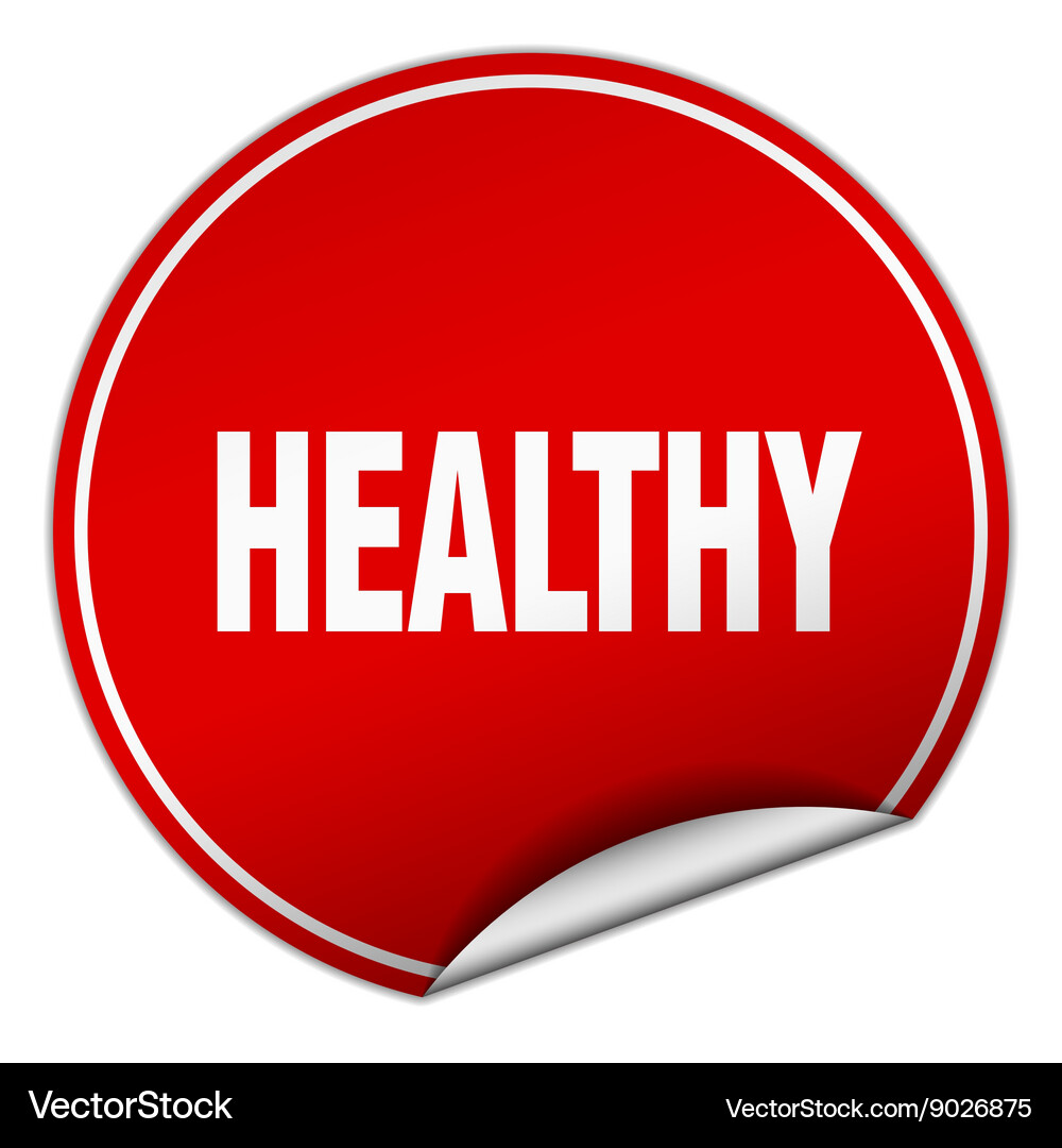 Healthy round red sticker isolated on white Vector Image
