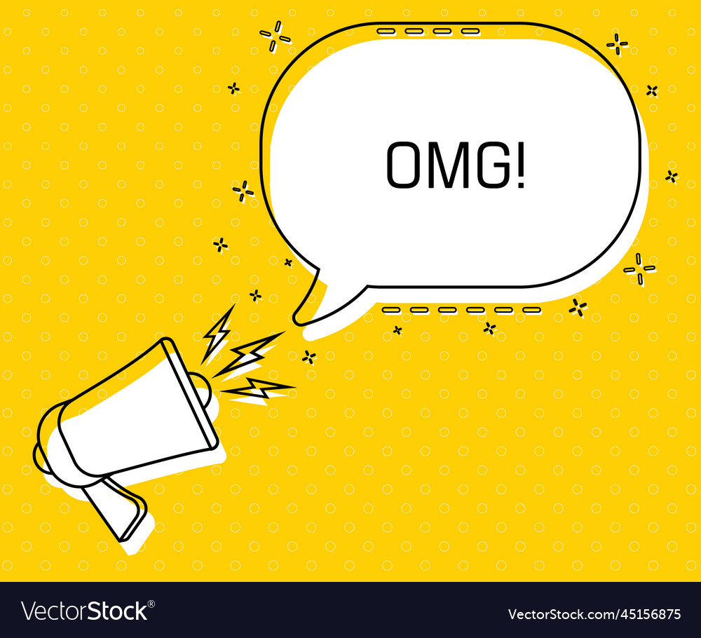 Omg megaphone and colorful yellow speech bubble Vector Image