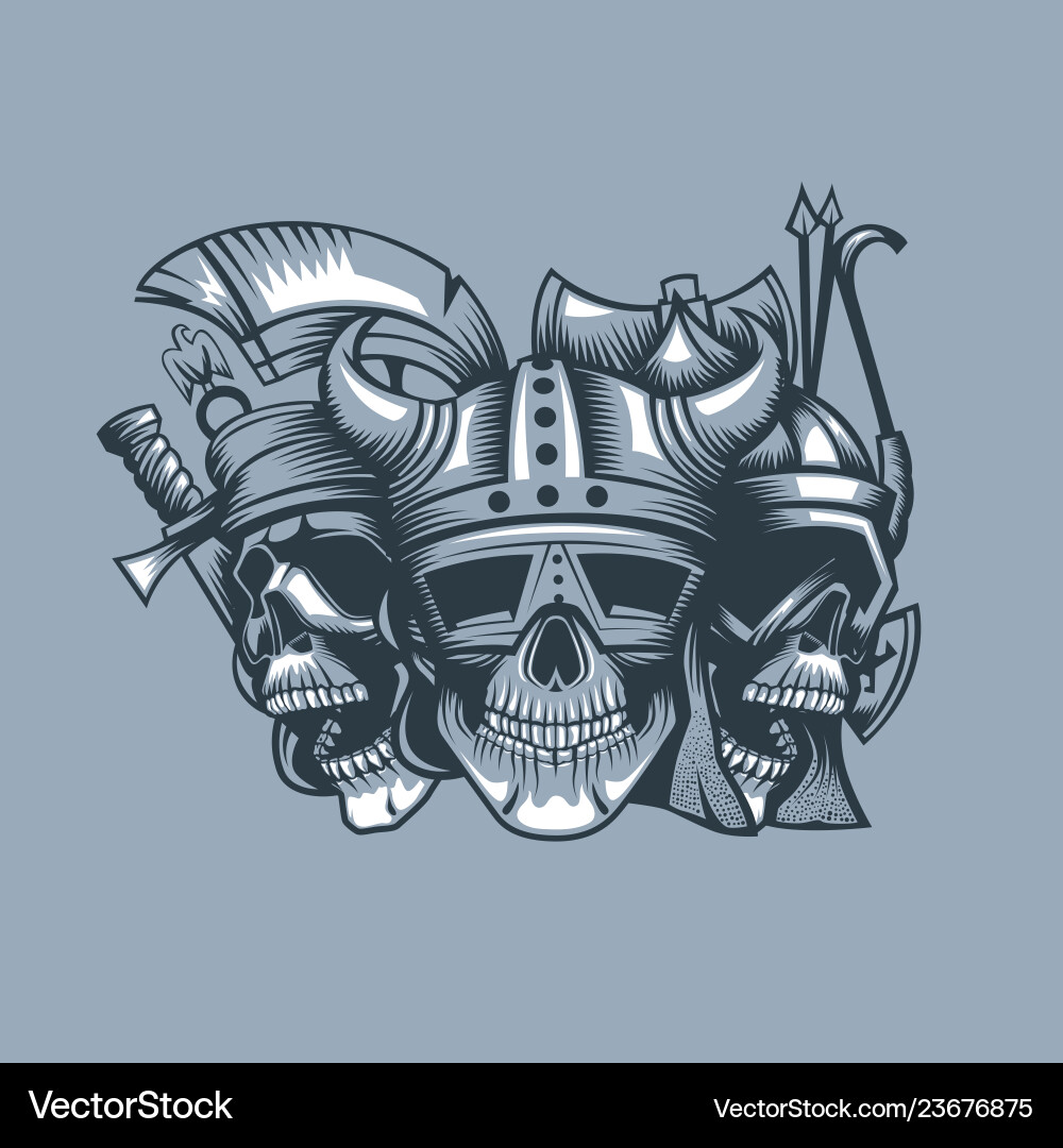 Three skulls roman barbarian and slav Royalty Free Vector