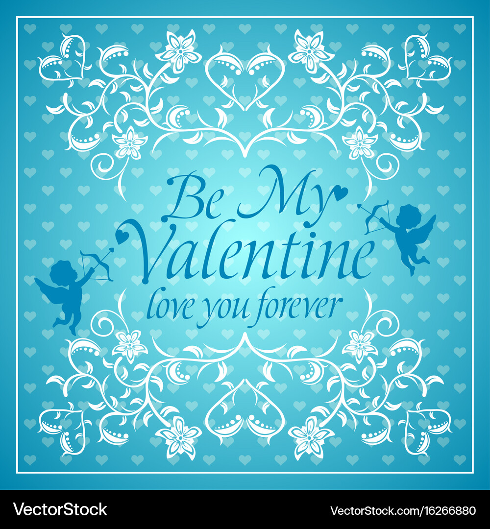 Blue valentines day background card with cupid Vector Image