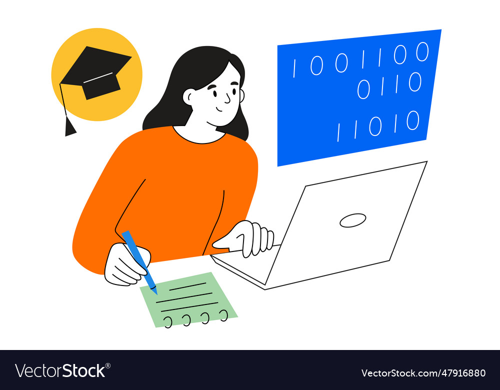 Cartoon woman learning to code online courses Vector Image