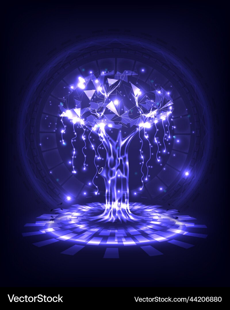 Cyber polygon tree hologram on stage futuristic Vector Image