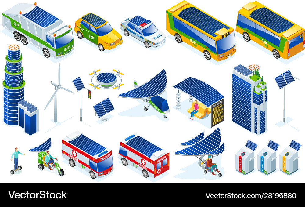 Eco smart city set isometric icons Royalty Free Vector Image