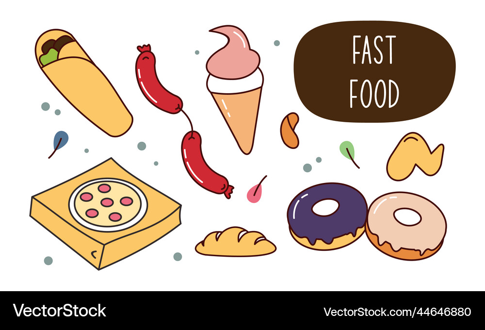 Fast food doodle hand drawn line art style object Vector Image