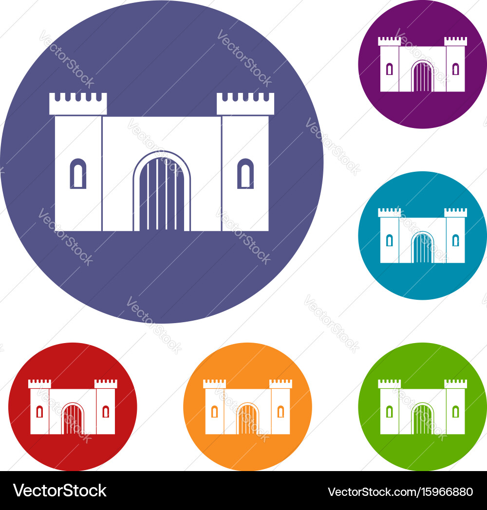 Fortress with gate icons set Royalty Free Vector Image