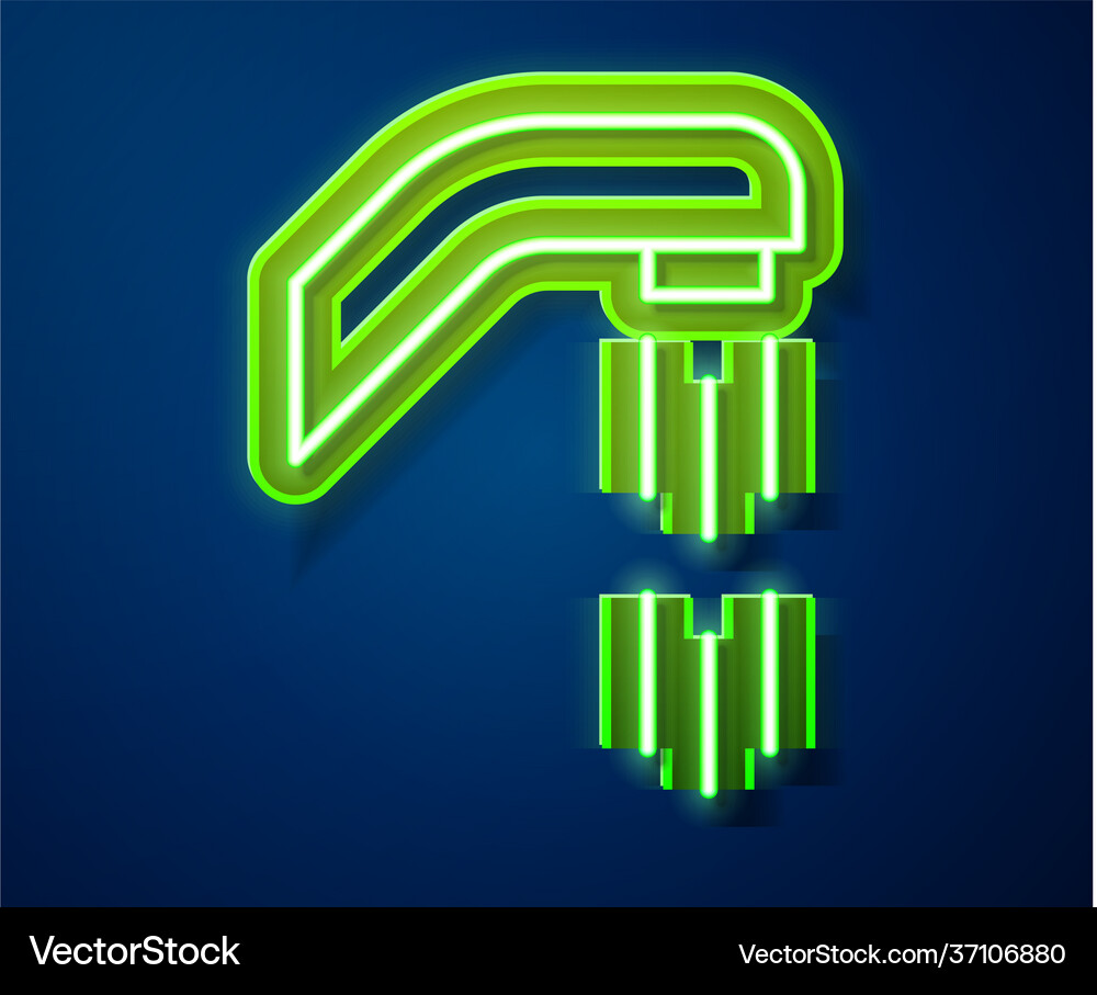 Glowing neon line shower head with water drops Vector Image