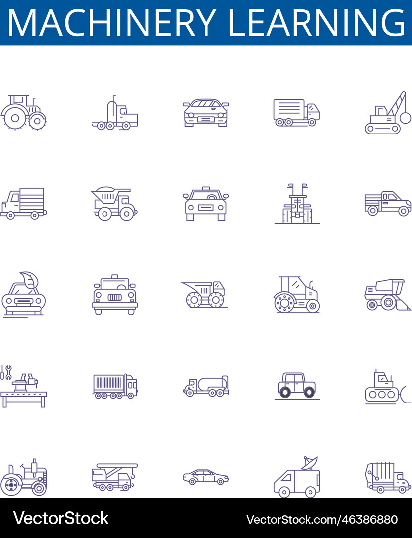 Machinery learning line icons signs set design Vector Image