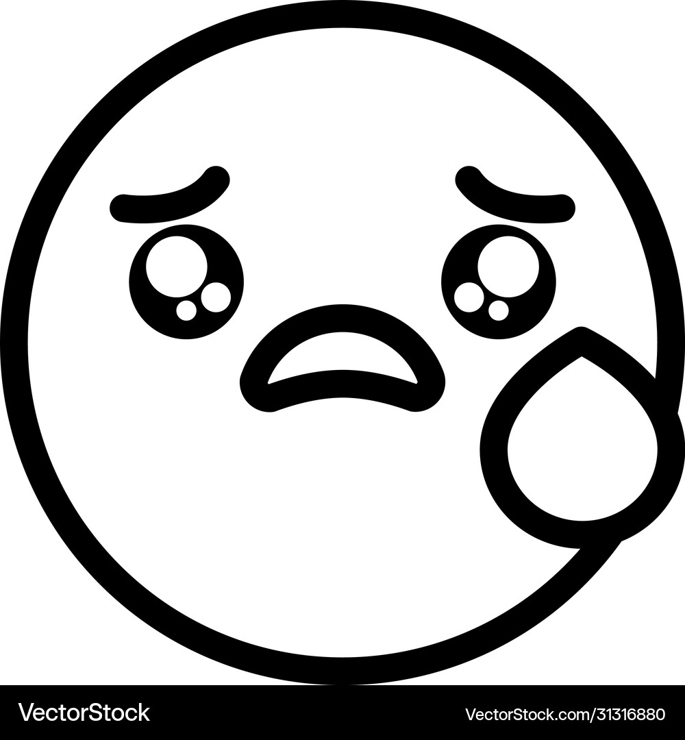 Sad emoji with tear icon line style Royalty Free Vector