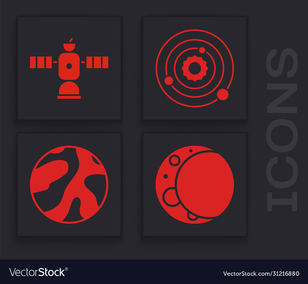 Set moon satellite solar system and planet icon Vector Image