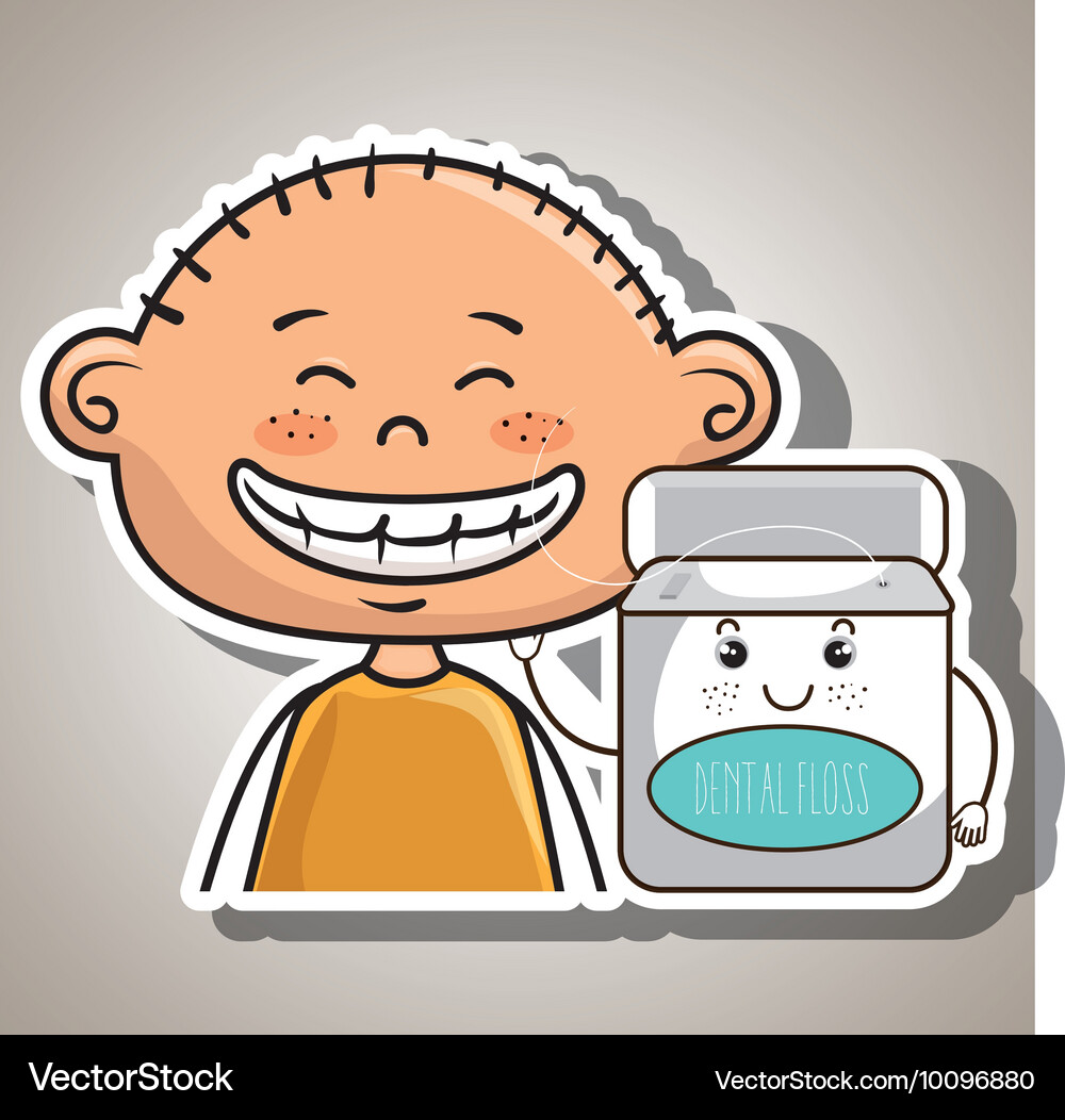Smiling cartoon boy holding container over green Vector Image