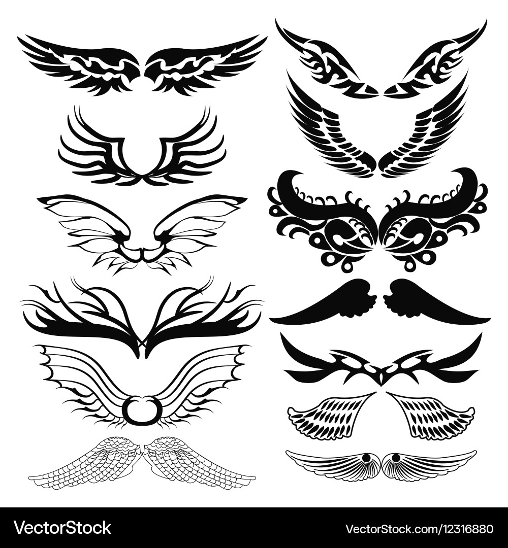 Tribal tattoo set wings Royalty Free Vector Image