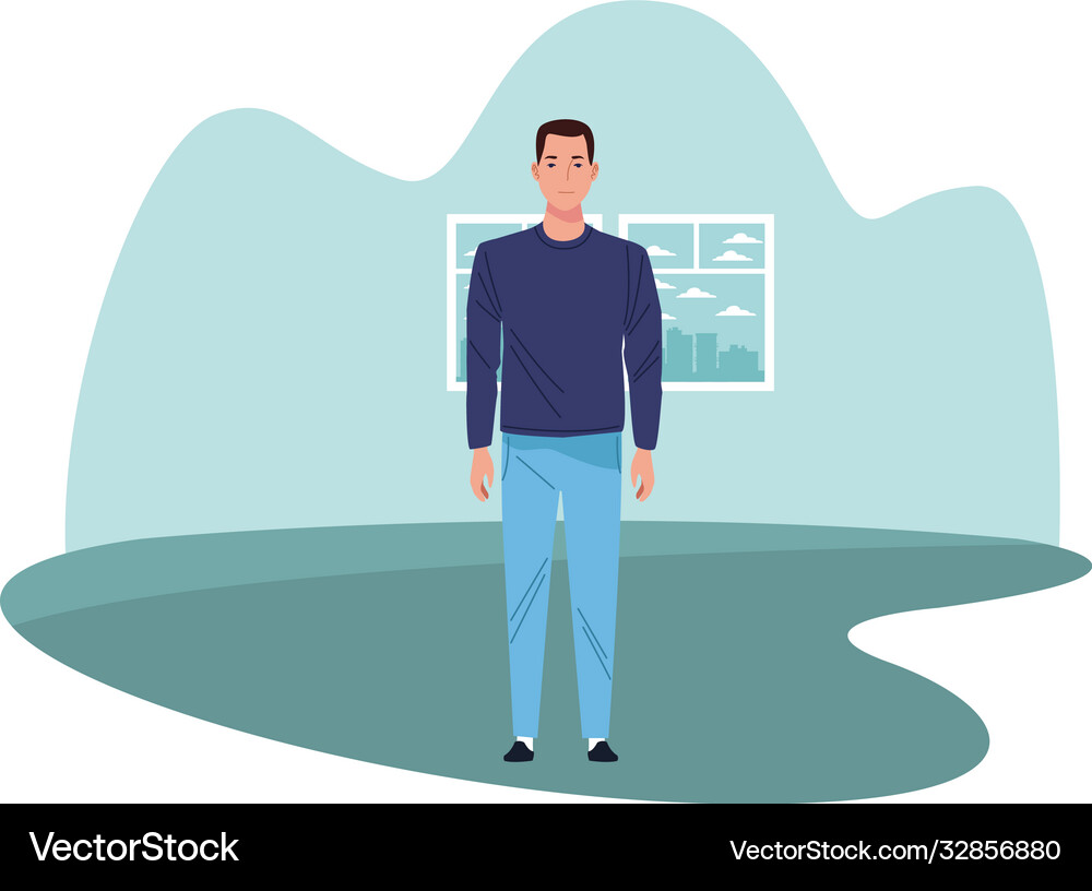 Young man casual in house character Royalty Free Vector