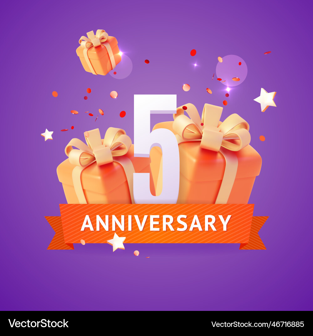 3d fifth anniversary concept plasticine cartoon Vector Image