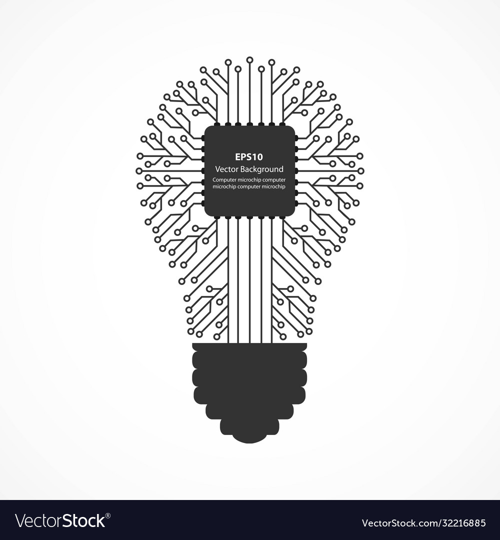 Flat icon a light bulb with a computer Royalty Free Vector