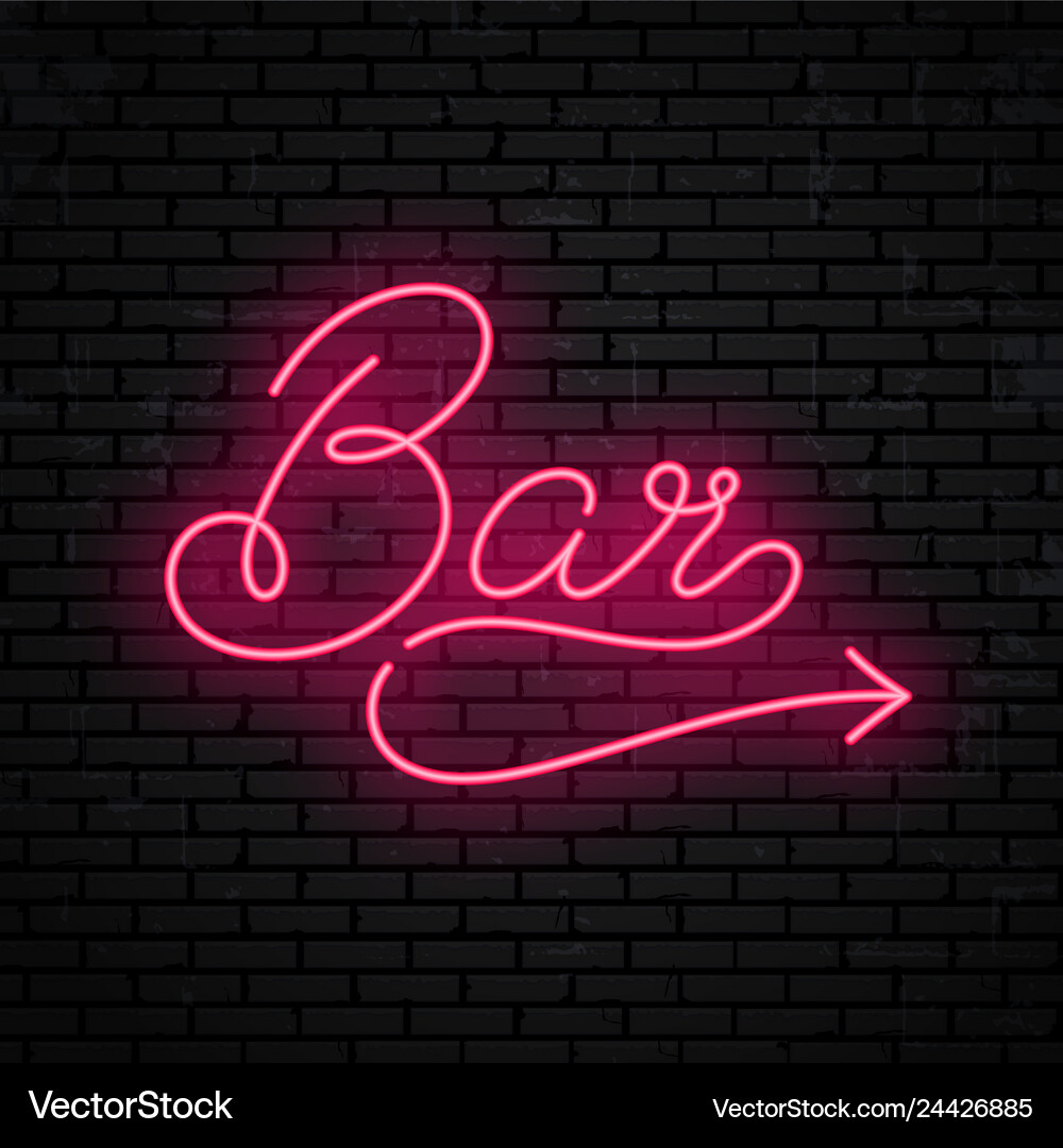 Neon Bar Sign with Pointing Arrow Royalty Free Vector Image