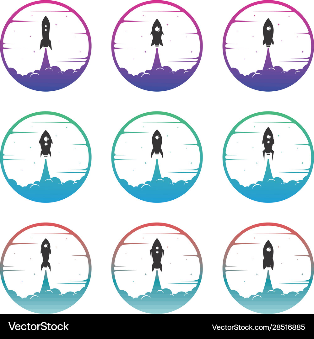 Rocket ship launch space travel sign badge label Vector Image