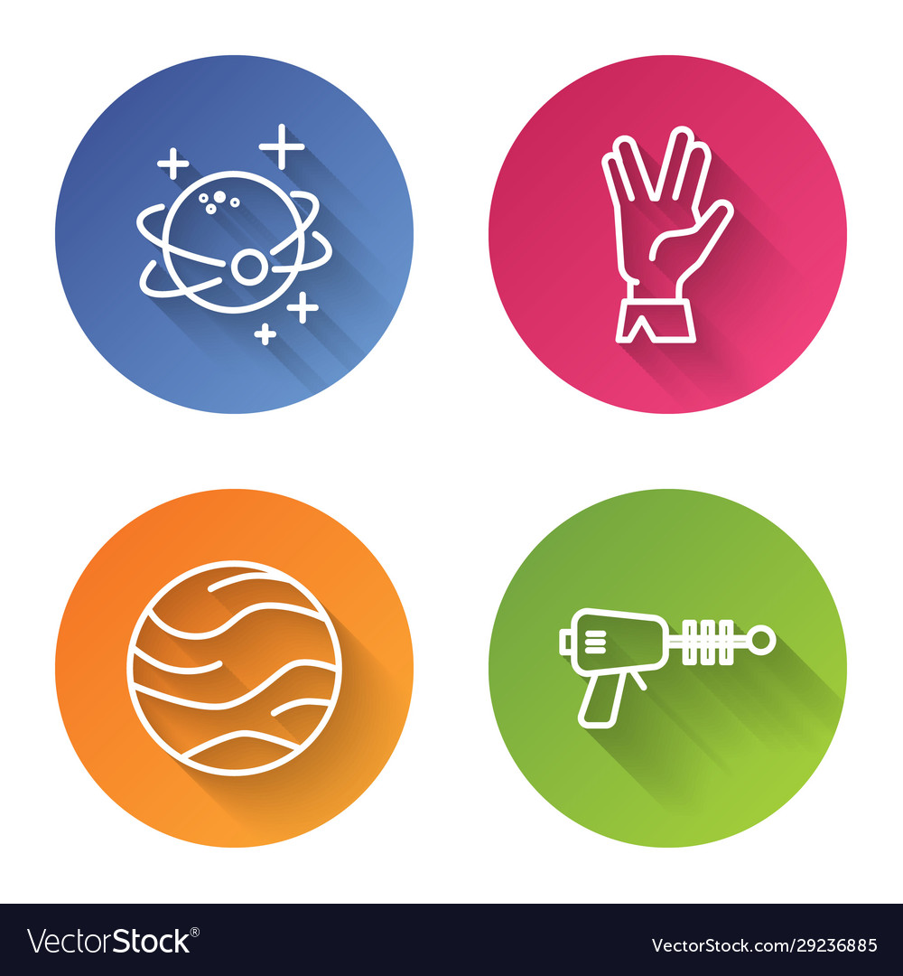 Set line planet vulcan salute planet and ray gun Vector Image Set line planet vulcan salute planet and ray gun Vector Image