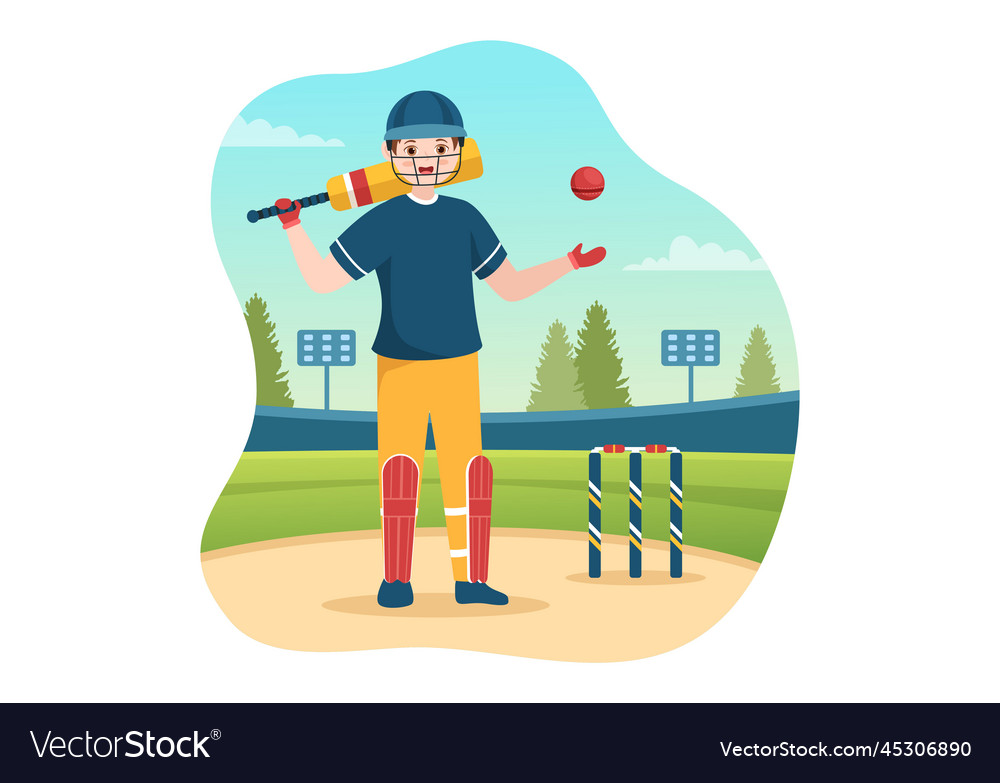 Batsman playing cricket sport with bat and balls Vector Image