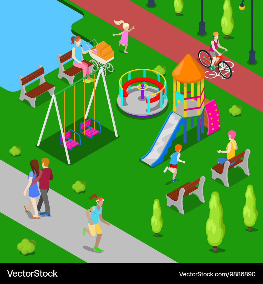 Isometric children playground in park Royalty Free Vector