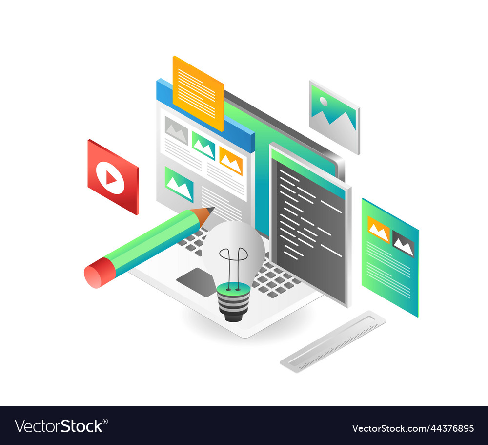 Flat isometric concept creative layout data Vector Image