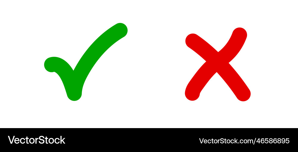 Handwritten check mark and cross icon set Vector Image